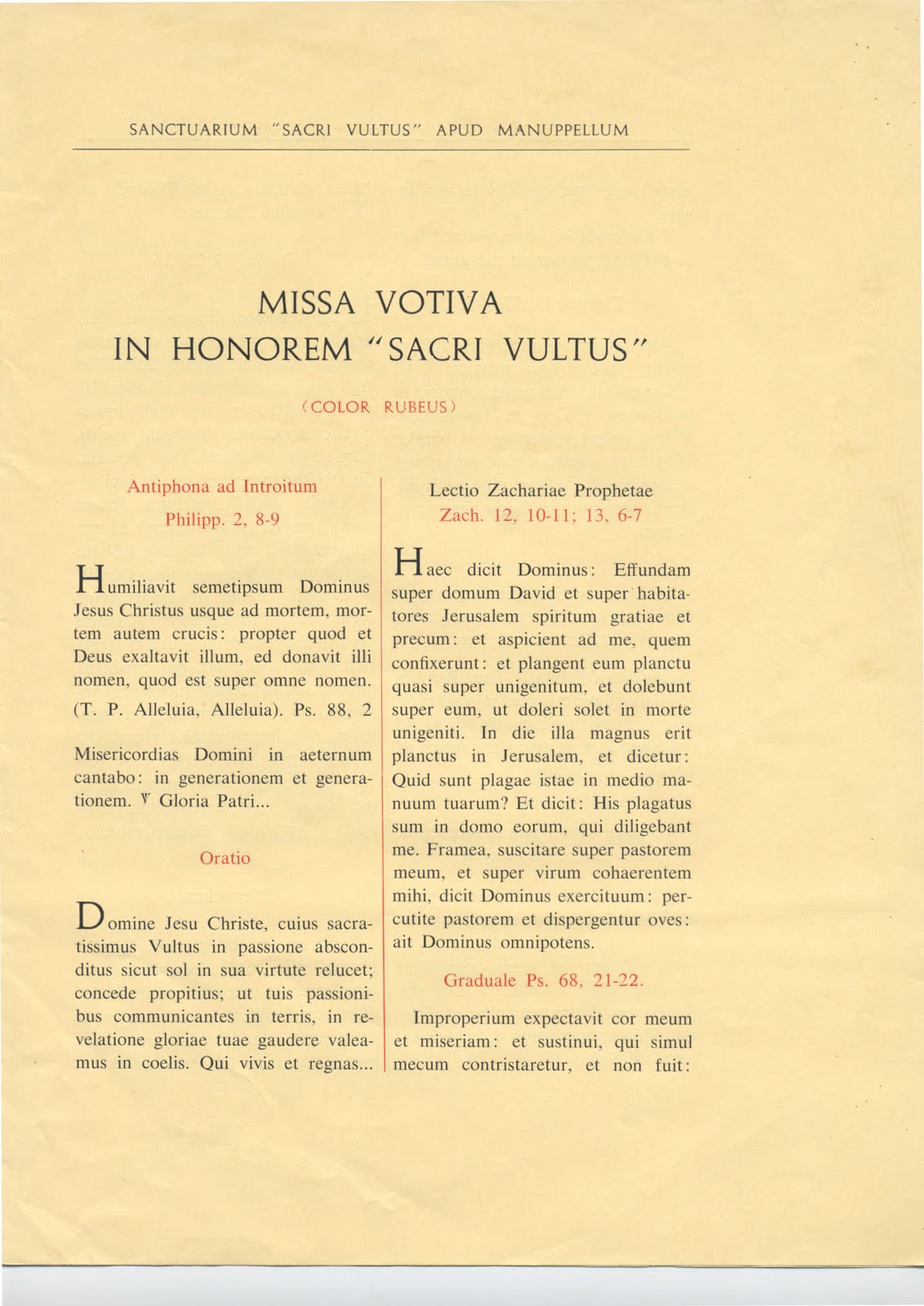 Holy Face of Manoppello: Latin Text for Votive Mass of the Holy Face