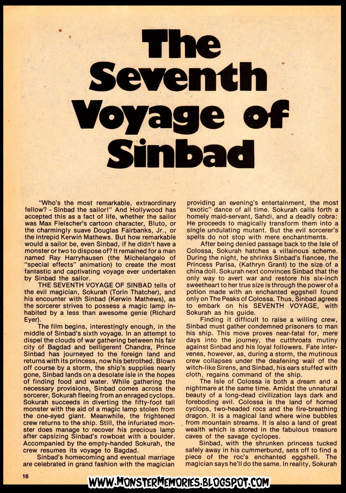 My Monster Memories: 1974 "7th Voyage of Sinbad" article