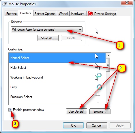 Information & Tutorial: Learn Vista - Customizing The Mouse Pointer