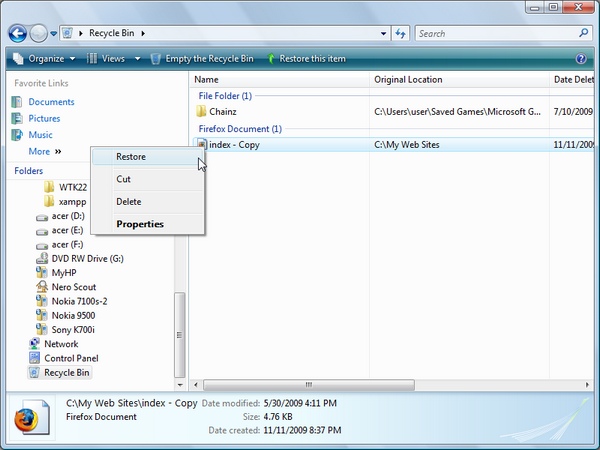 Recover Recycling Bin Vista