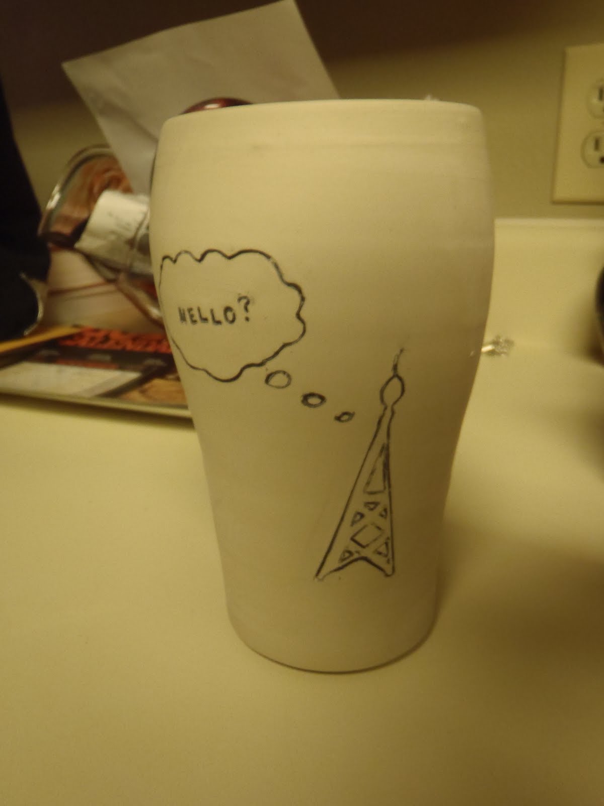 Mishima on leather hard pottery