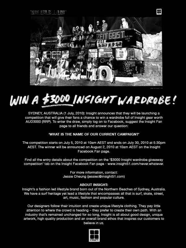 Insight USA: WIN $3000 WORTH OF INSIGHT CLOTHING!