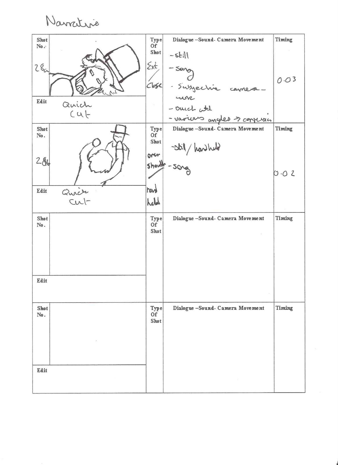 A2 Media Studies: Narrative Storyboard Continued