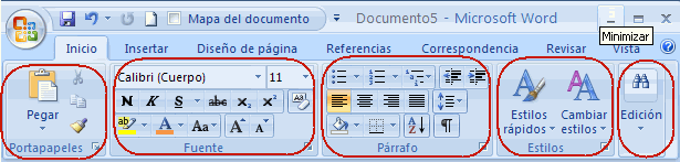 Menú Inicio de Word 2007