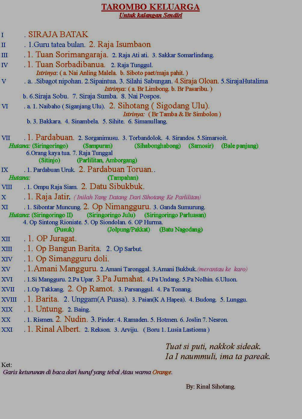Rinal Albert Sihotang: TAROMBO ( Silsilah )