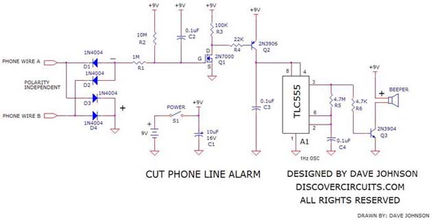 Schematics Electronic Components: Cut Phone Line Alarm Schema