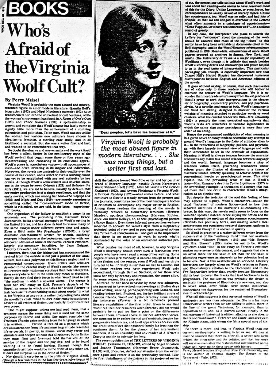 Perry Meisel: Who's Afraid of the Virginia Woolf Cult?