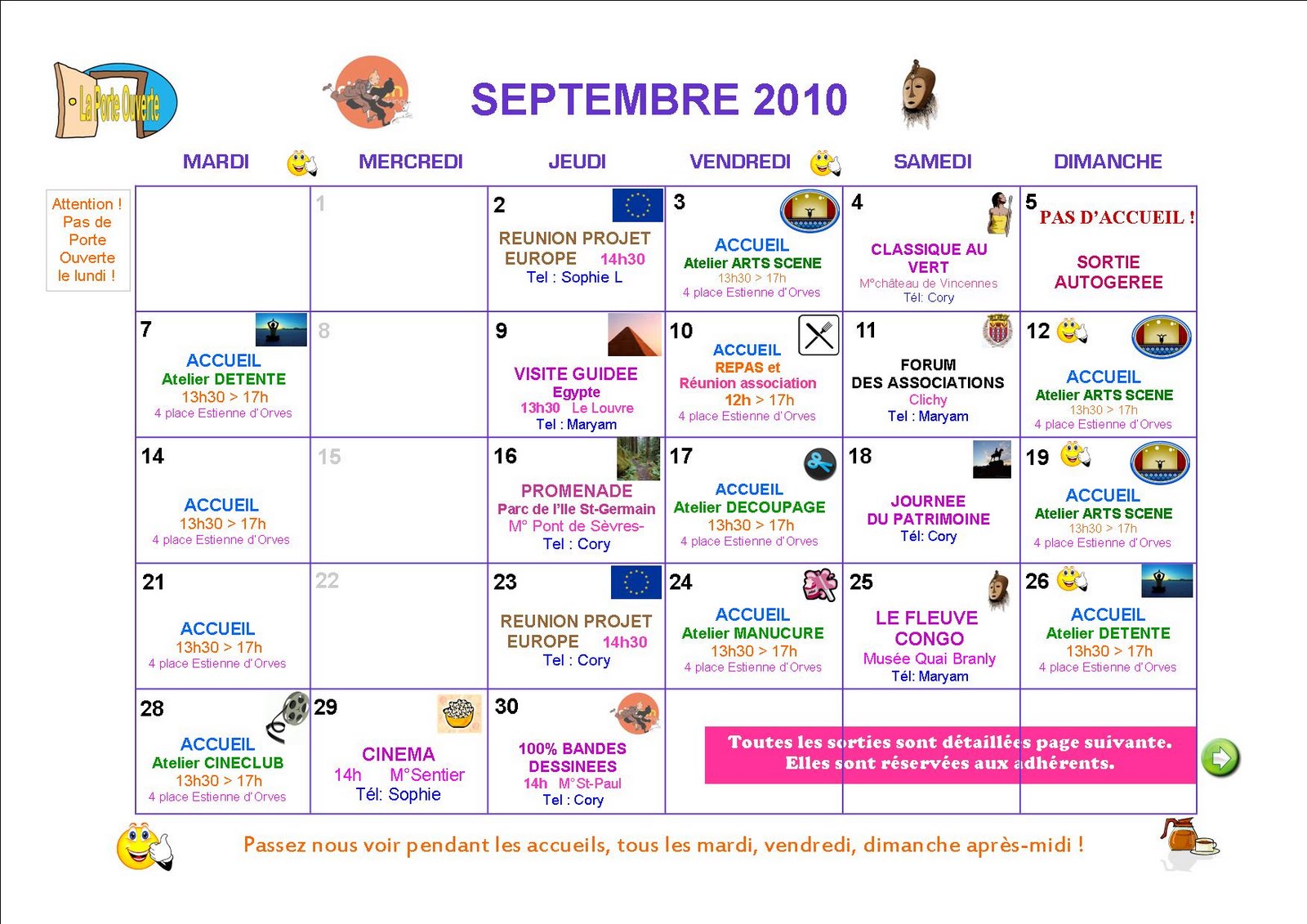 la porte ouverte: Programme du mois de septembre