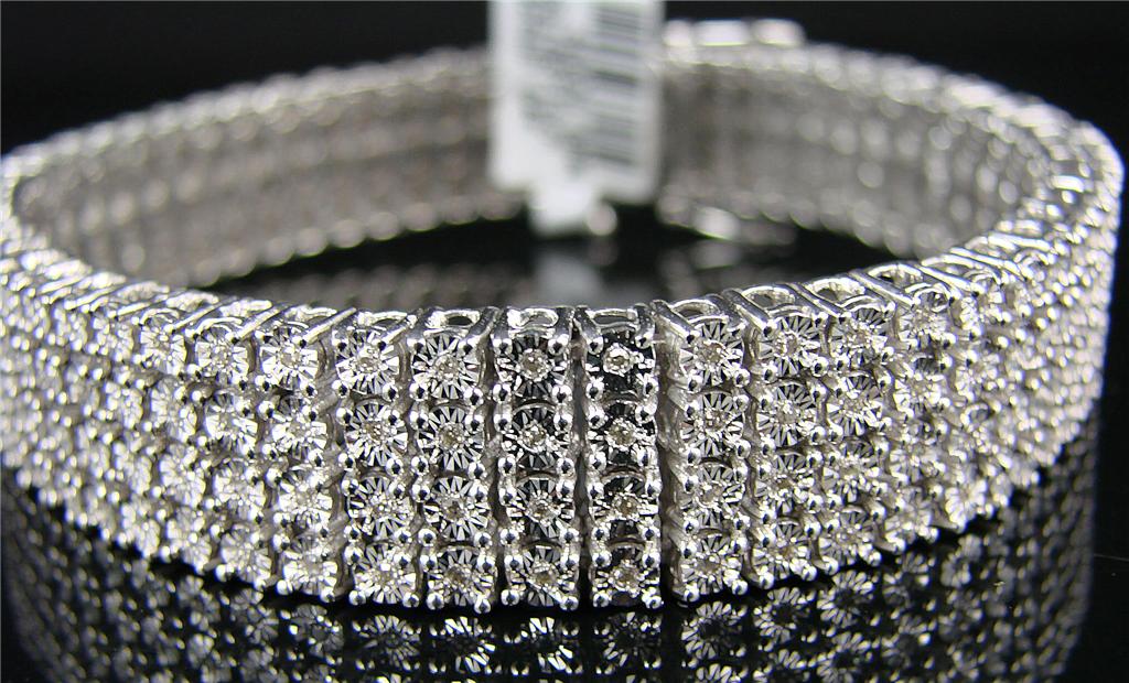 new_york_jewels: MENS 4 ROW WHITE GOLD FINISH DIAMOND BRACELET 8.5 INCH