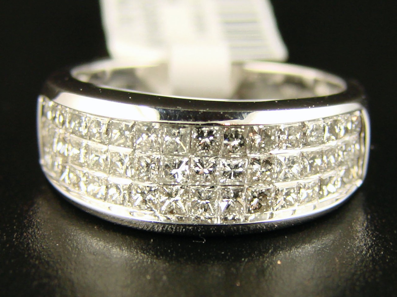 new_york_jewels: 14K LADIES 3 ROW PRINCESS CUT DIAMOND BAND RING 1.35 CT