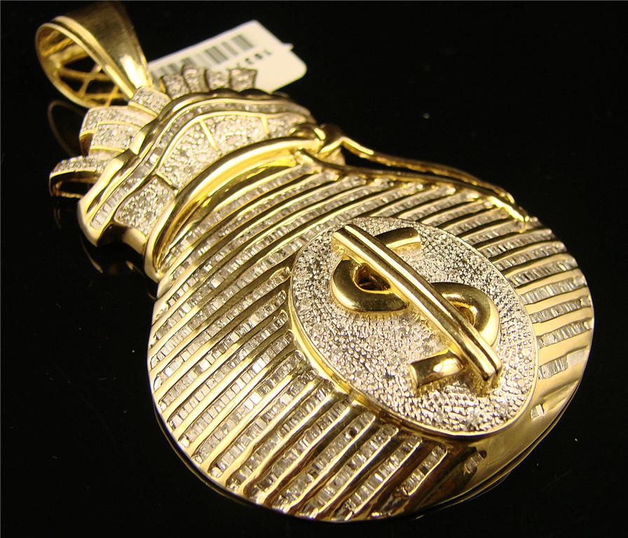 new_york_jewels: MENS XL MONEY BAG DIAMOND PENDANT CHARM CROSS 6.93 CT