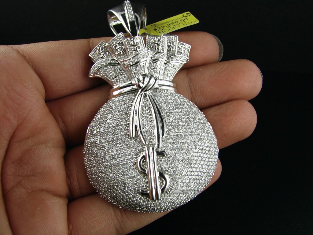 new_york_jewels: ICED MENS XL MONEY BAG ICED DIAMOND PENDANT 12.55 CT