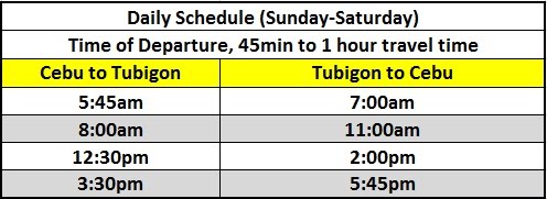 Adventurous Feet: Cebu to Bohol / Bohol to Cebu Ferry Boat Schedule