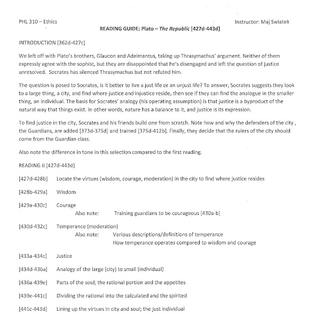 Philosophy 310 - Ethics: Plato - The Republic (427d-0443d) Reading Guide