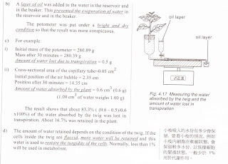 筆記: CE Biology:potometer and weight potometer
