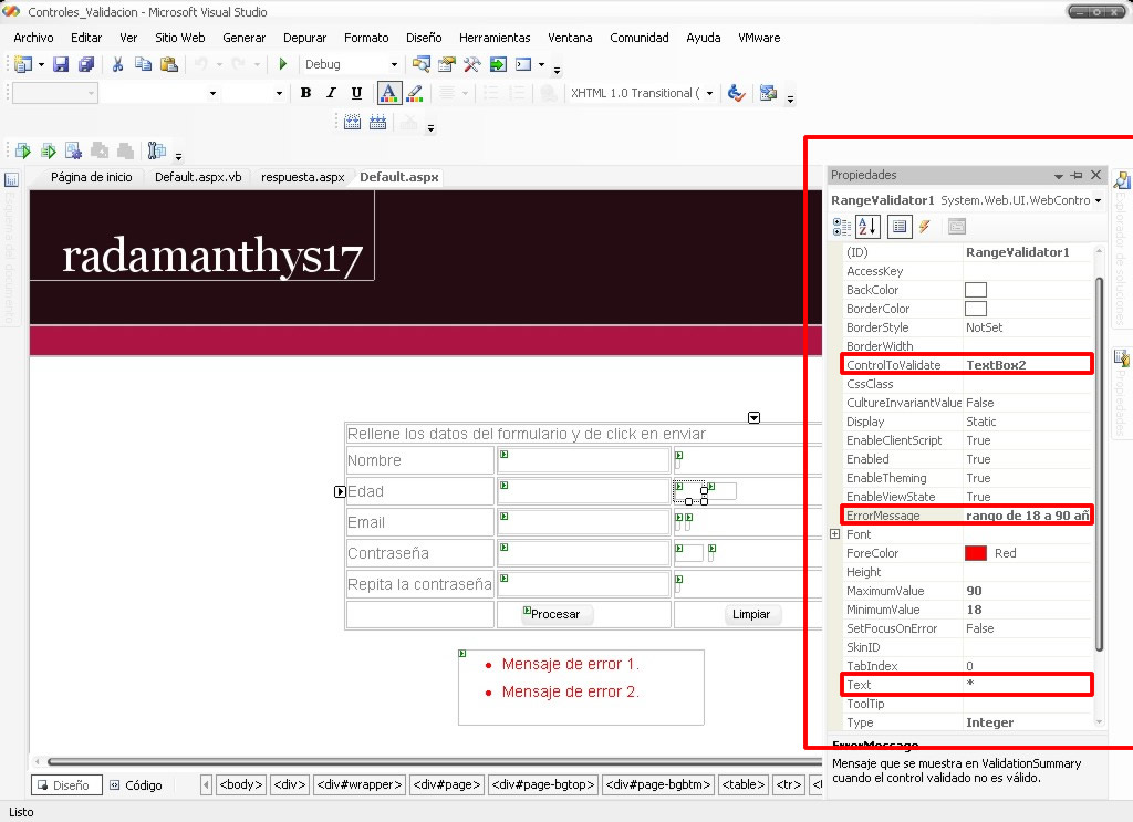 Vacil Mio Y Bayuncadas Controles De Validacion En Aspnet