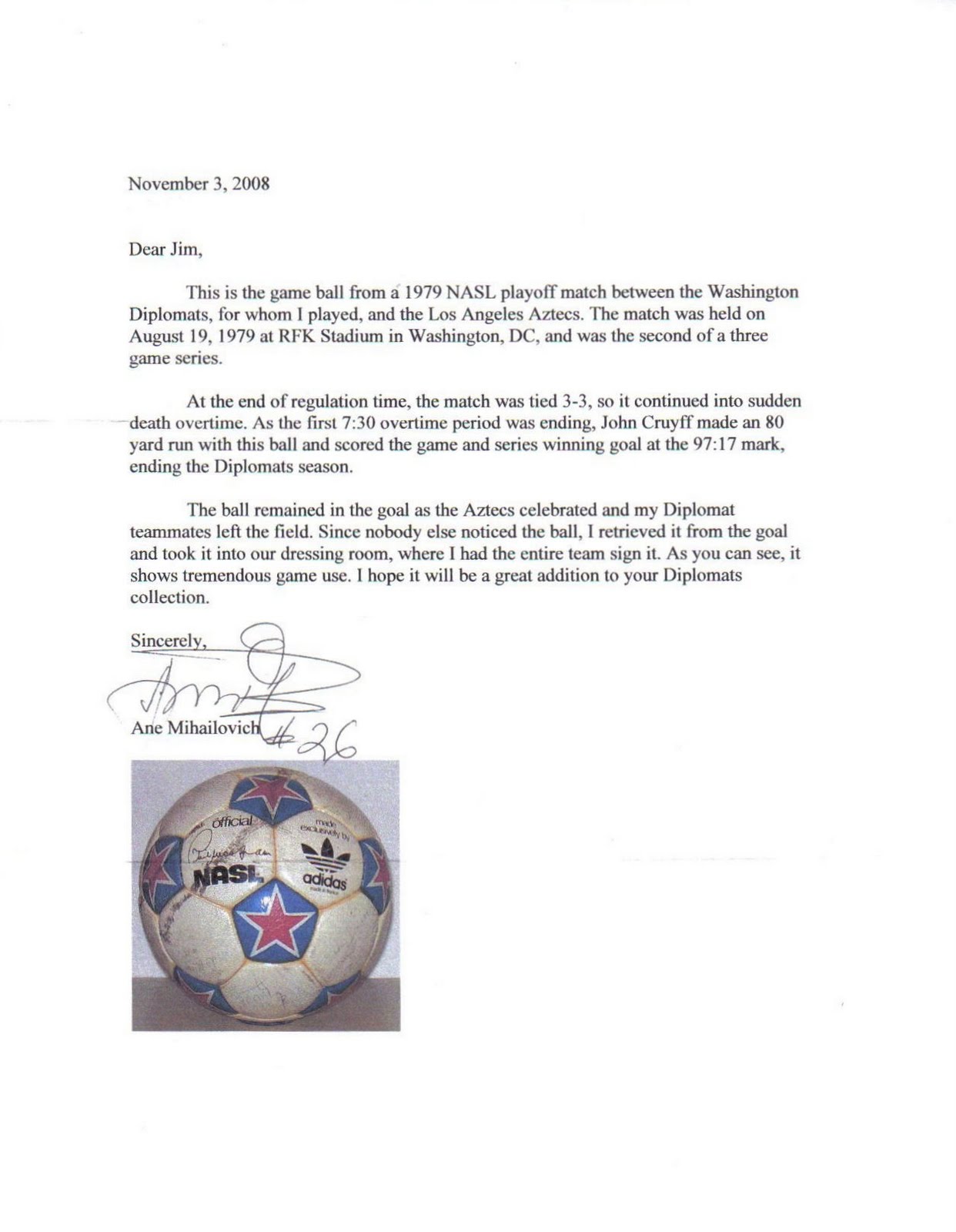 NORTH AMERICAN SOCCER LEAGUE: GAME USED NASL GAME BALL, WASHINGTON ...