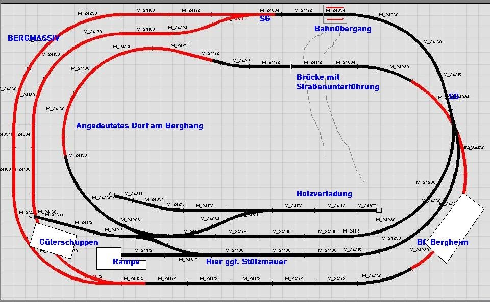 Modelspoorbaan Mittelbrücke: Sporenplan Mittelbrücke deel 1