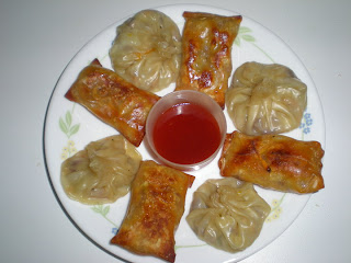 Appalam, Vadai, Thayir sadham: Spring Rolls and Momos