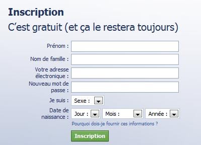 Inscription sur Facebook en français