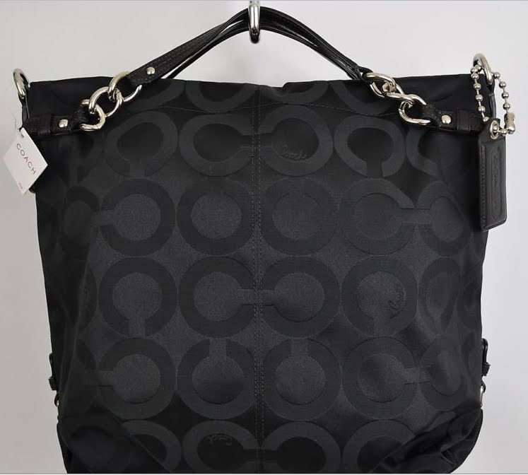 Shopaholics: COACH Op Art Sateen Large Brooke Black Tote Handbag 14146