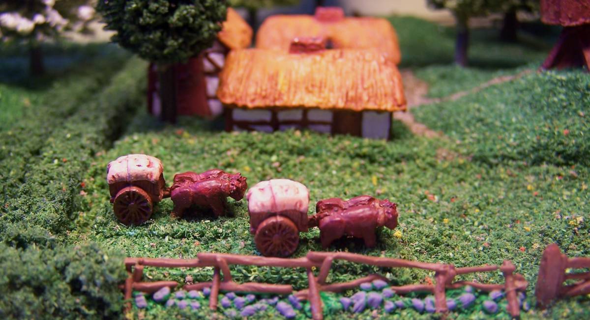 Warmaster: Irregular Miniatures - 6mm Two wheeled ox cart and oxen