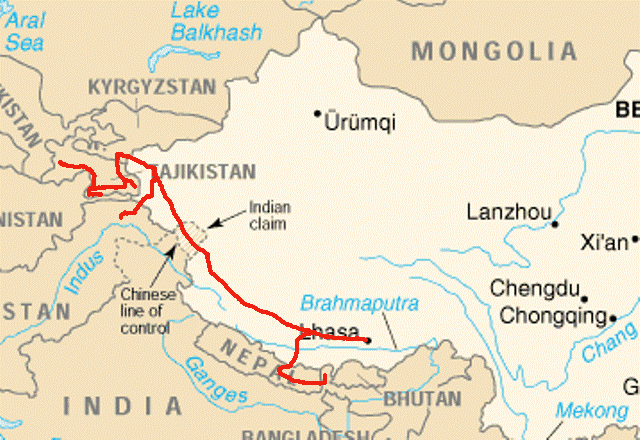 Freewheeling across the Himalayas: Route