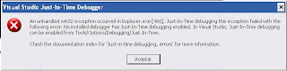 Visual Studio ERROR de depuración (Just-In-Time Debugger) | ICCweb