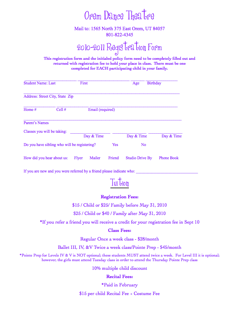 Orem Dance Theatre: Fall Registration
