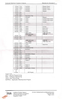 ISS NUS: Semester timetable example.