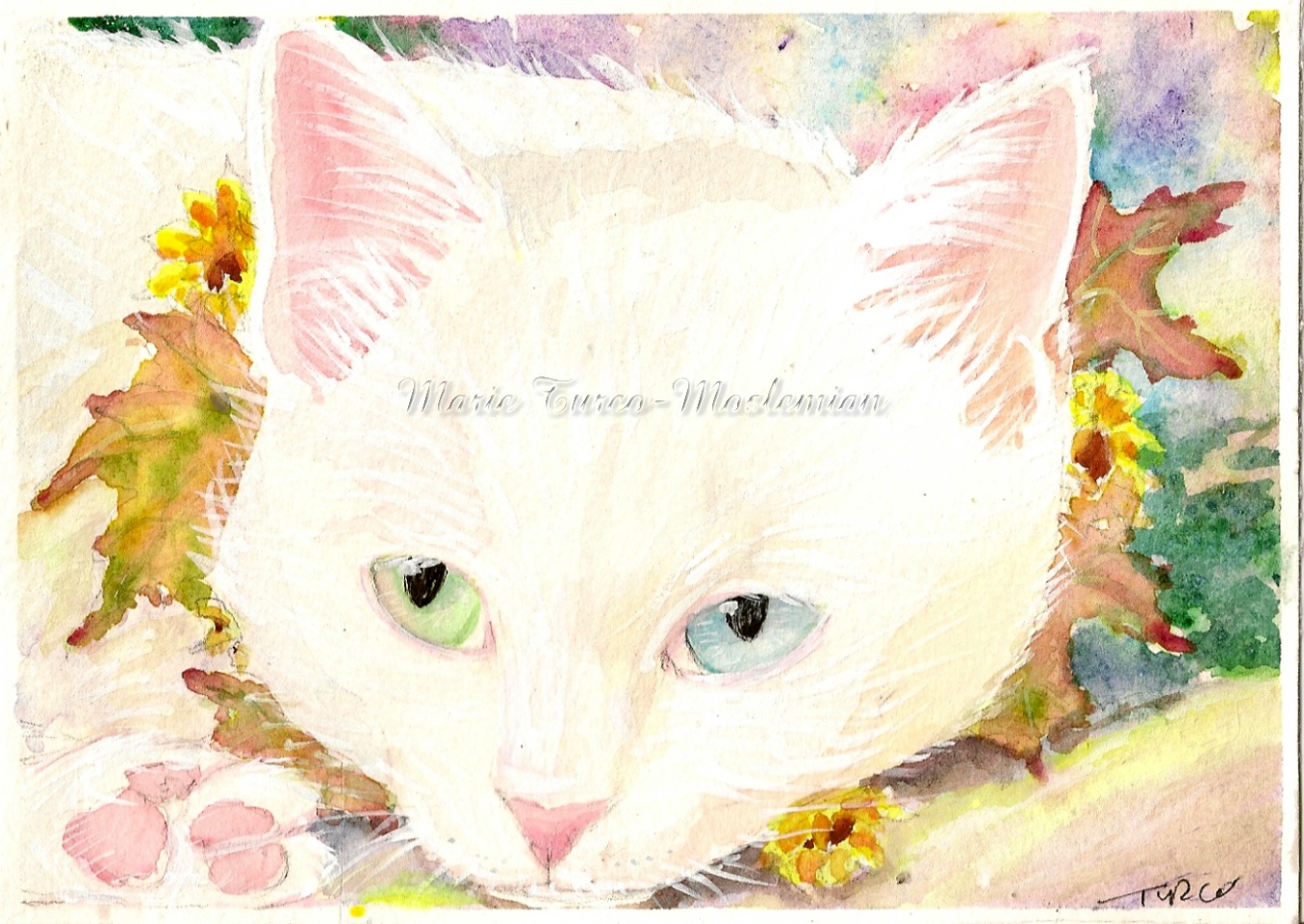 Fairies and Tails: Original fall kitty cat painting