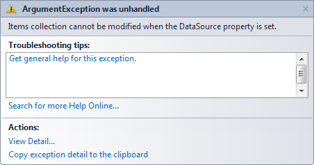 Dot Net Tips & Tricks , C# (C Sharp)Tips & Tricks: Items collection cannot be modified when the ...