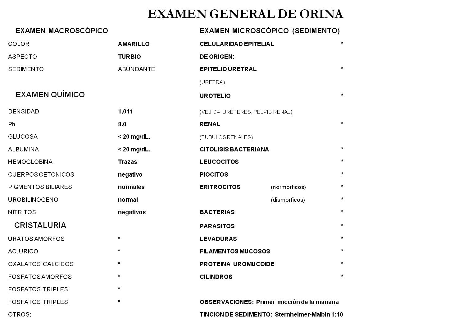 Examen General de Orina: 2010