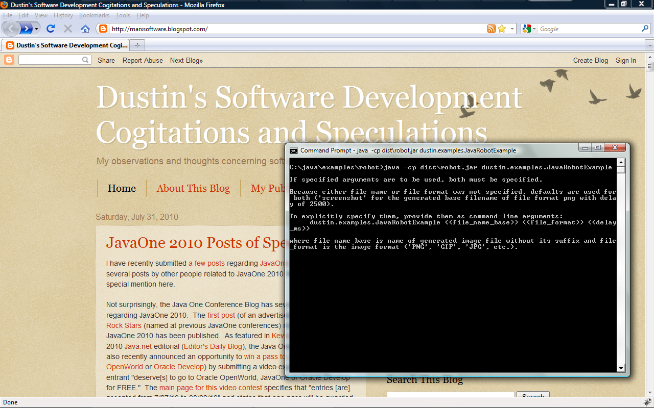 Inspired by Actual Events: Screen Snapshots with Java's Robot