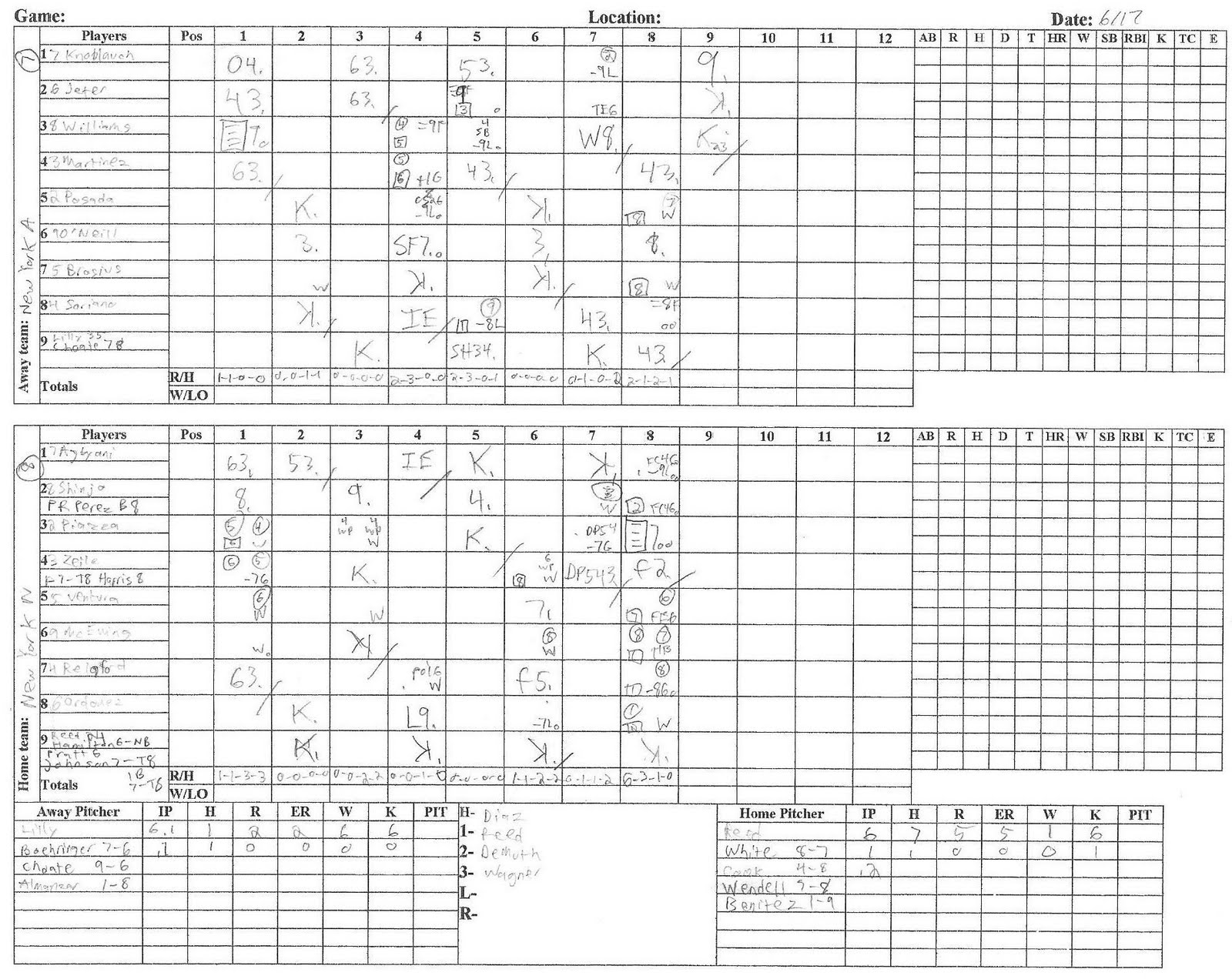 Weekly Scoresheet