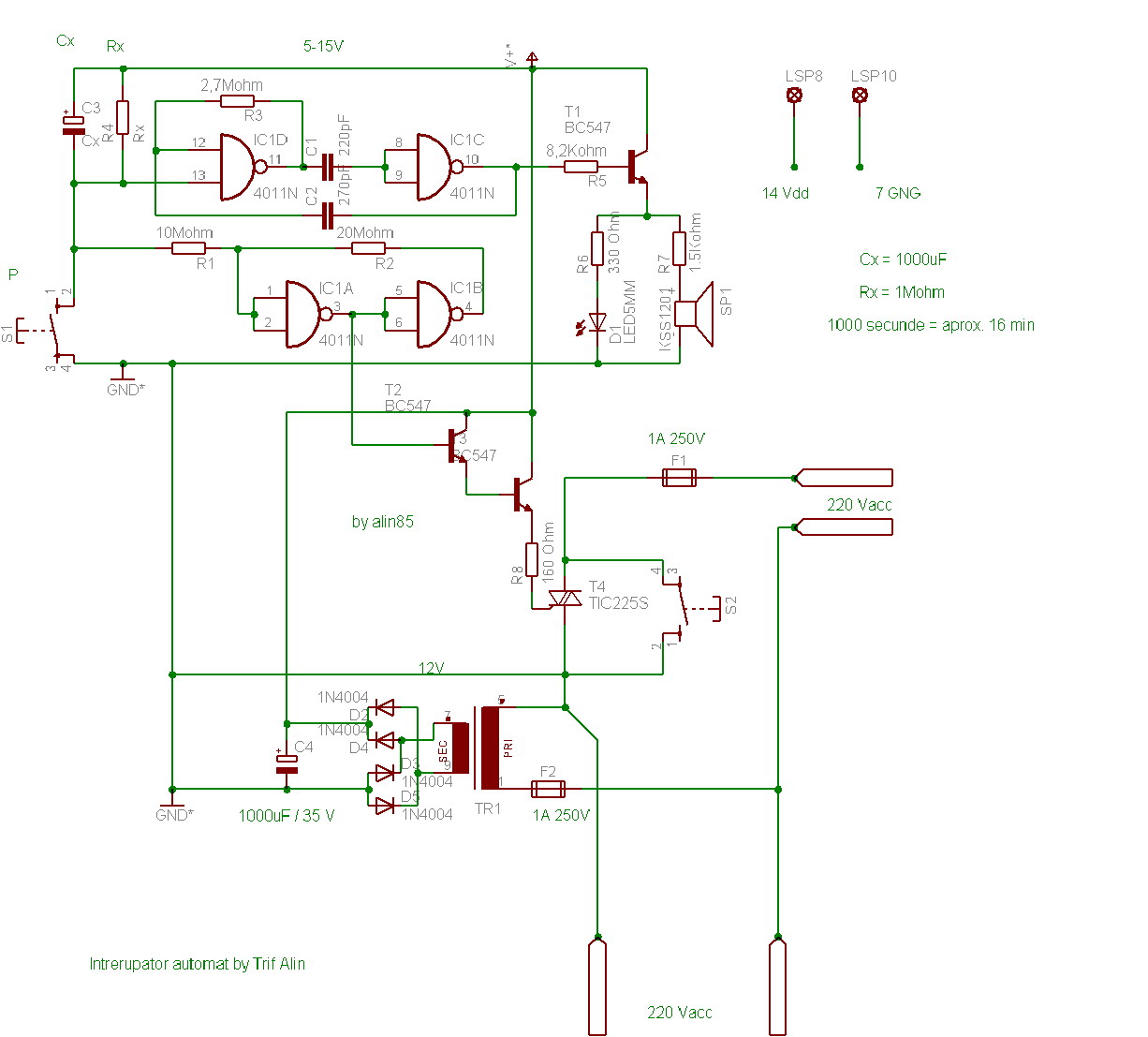 SCHEME ELECTRONICE: intrerupator automat la intervale de 15min
