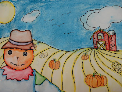 a faithful attempt: One Point Perspective Pumpkin Patch Landscape