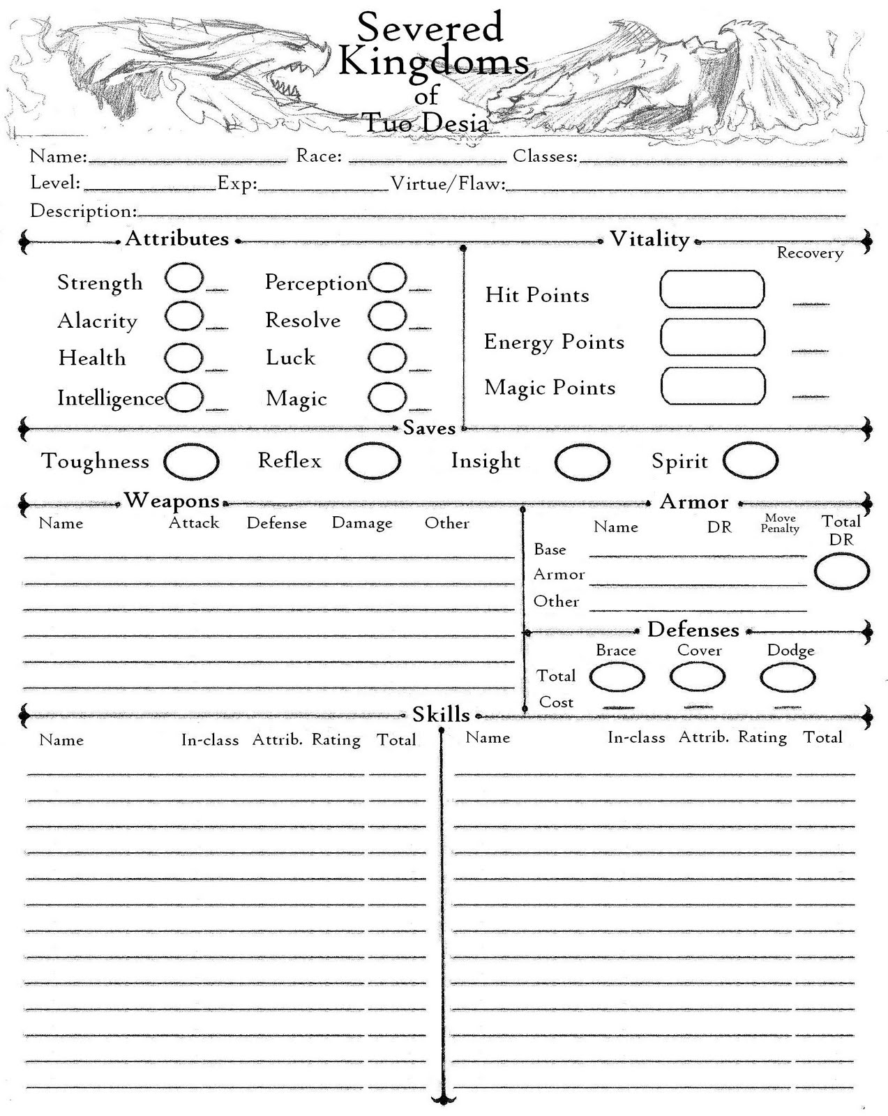 Fantasy Prime: Updated Character Sheet