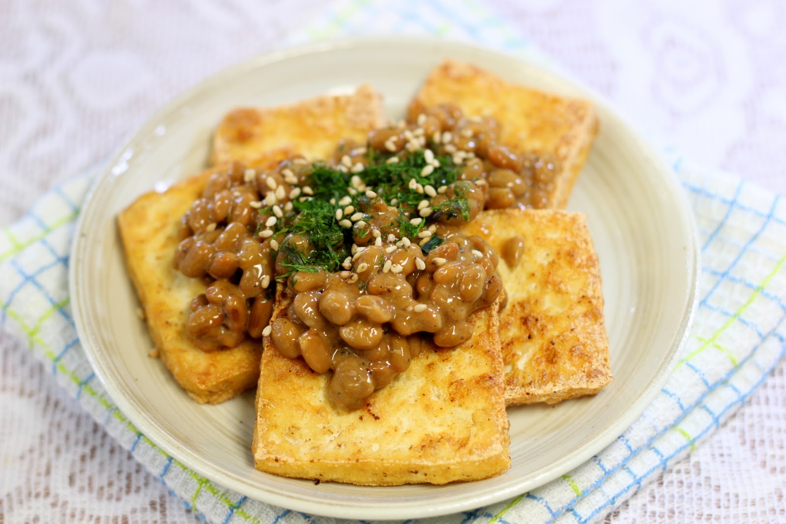 A Box of Kitchen: Fried tofu with spiced nattou