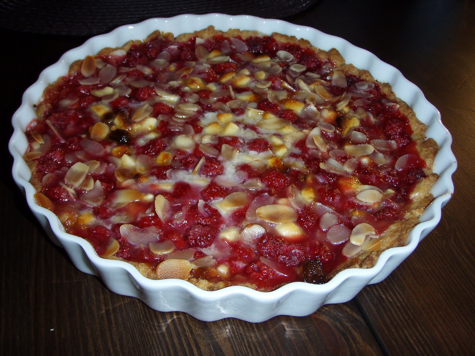 En sida om god mat i allmänhet: Hallonpaj med vit choklad och mandel