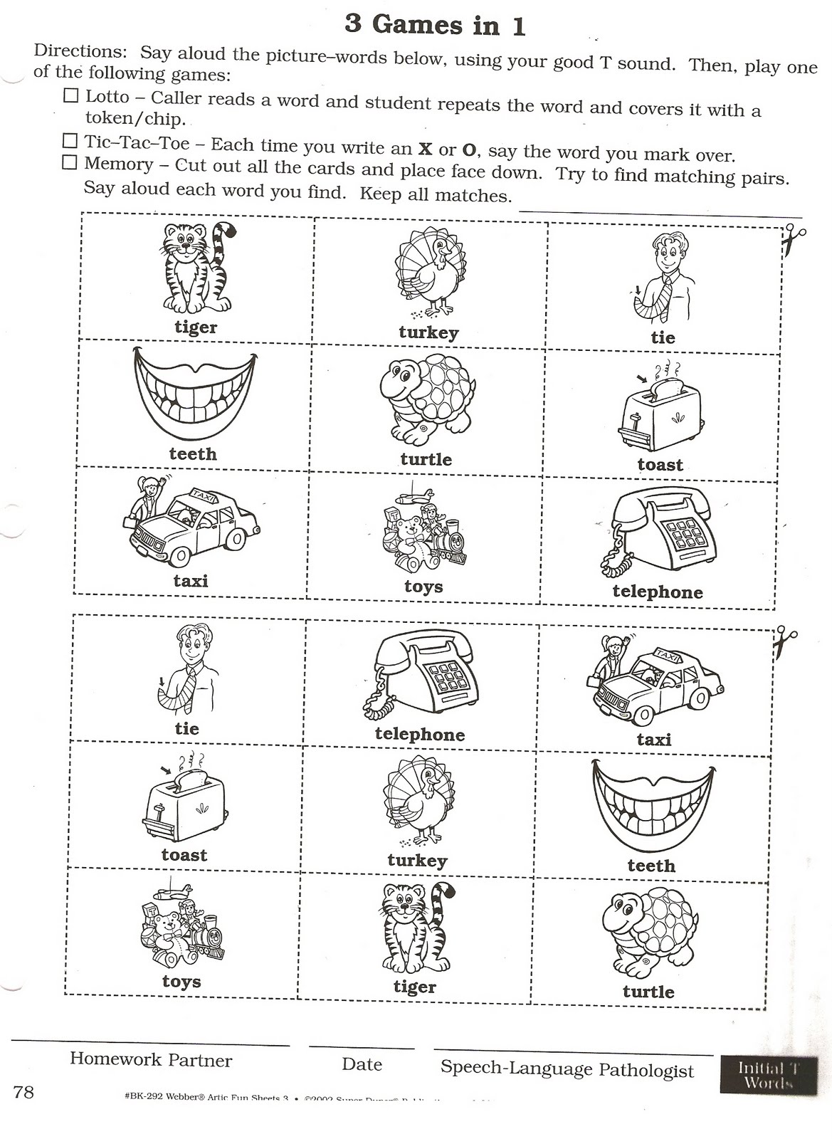 Speech Therapy with Miss Nicole: 3 in 1 game, initial T