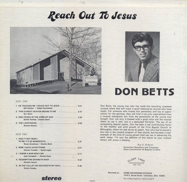 The Good, Bad & Ugly Gospel Record Barn: Reach Out To Jesus - Don Betts