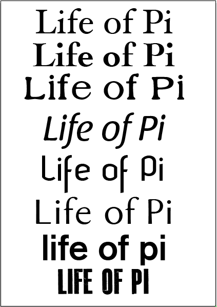 Design Practice Year 3: Life of Pi Font choice