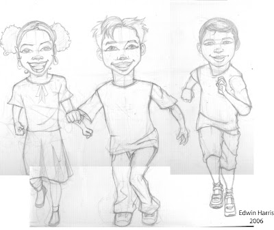 Edwin tha Artist | The Art of Edwin Harris: Children at Play Drawing