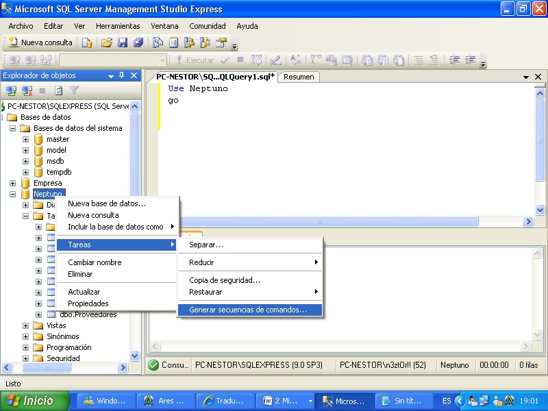 Microsoft SQL Server 2005: Generacion del Script de una Base de Datos