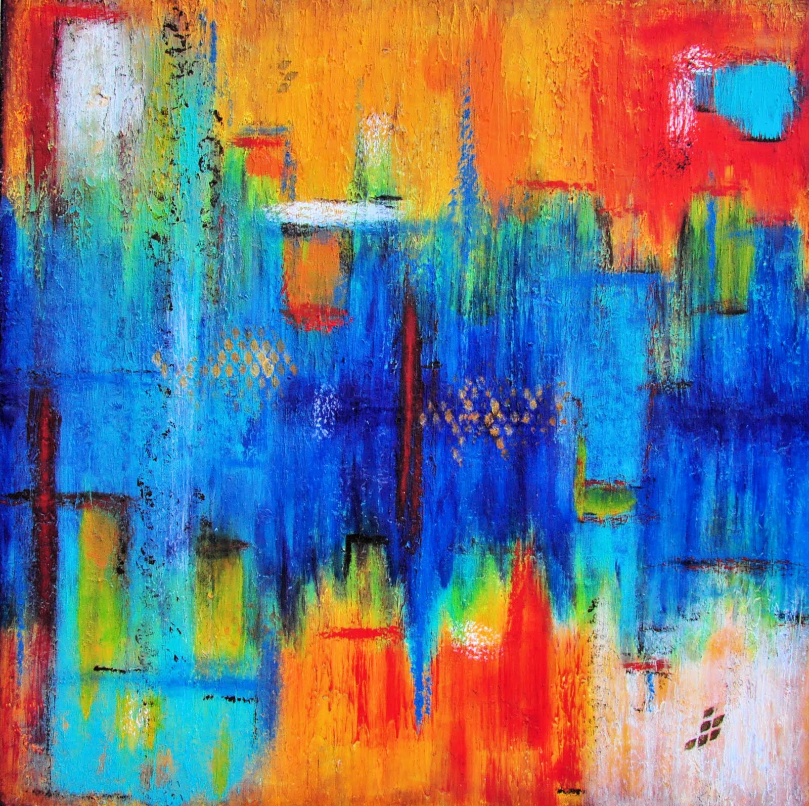 Daily Painters Abstract Gallery: "Immersion 2" Blue, Yellow, Green, Red ...