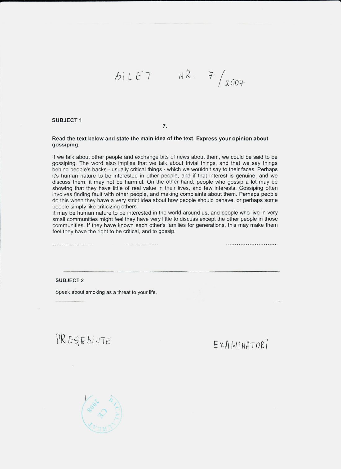 Modele de subiecte proba C Competente lingvistice - Limba engleza