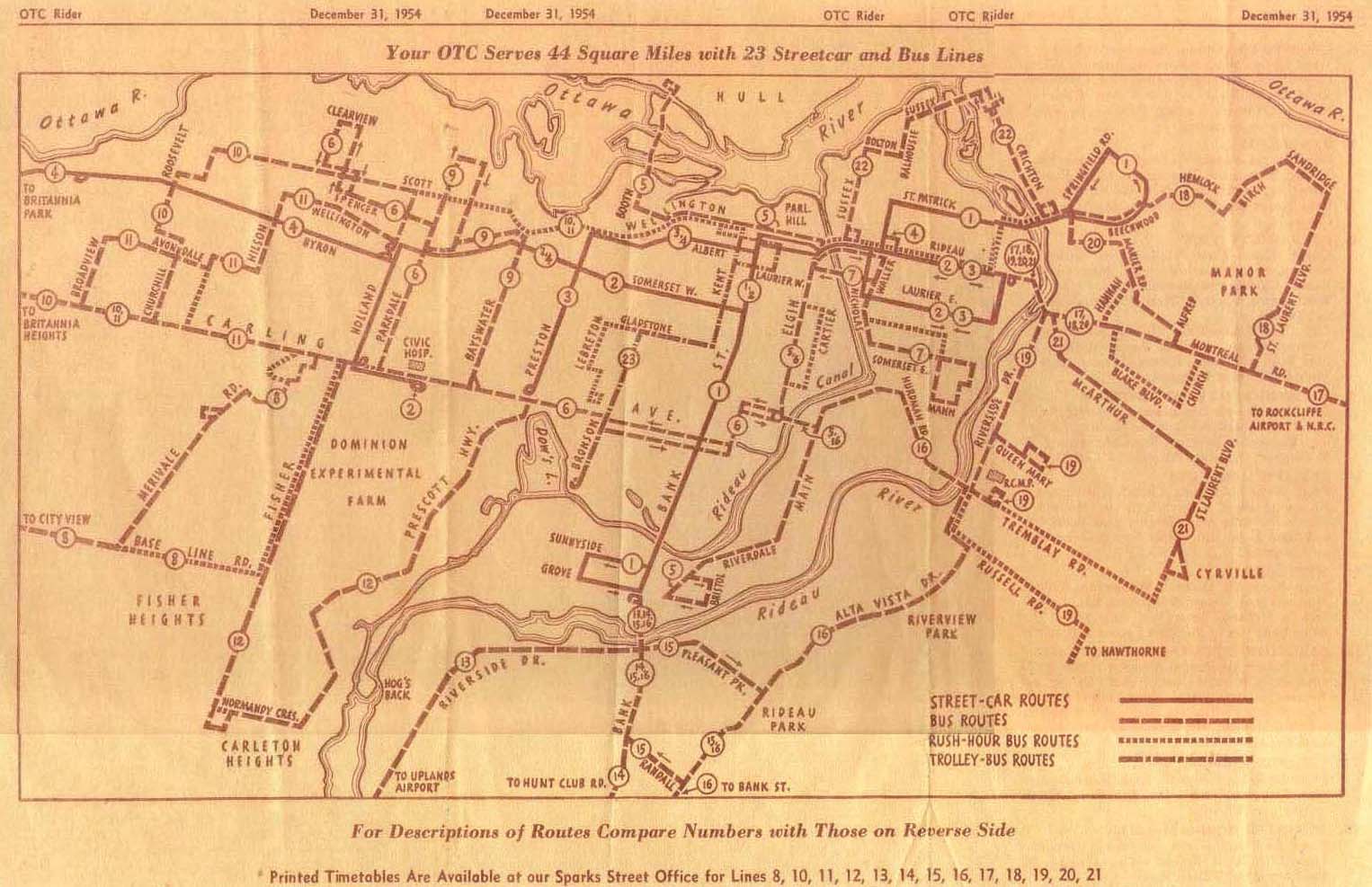 Where you could go by bus or streetcar in 1954 Ottawa : r/ottawa