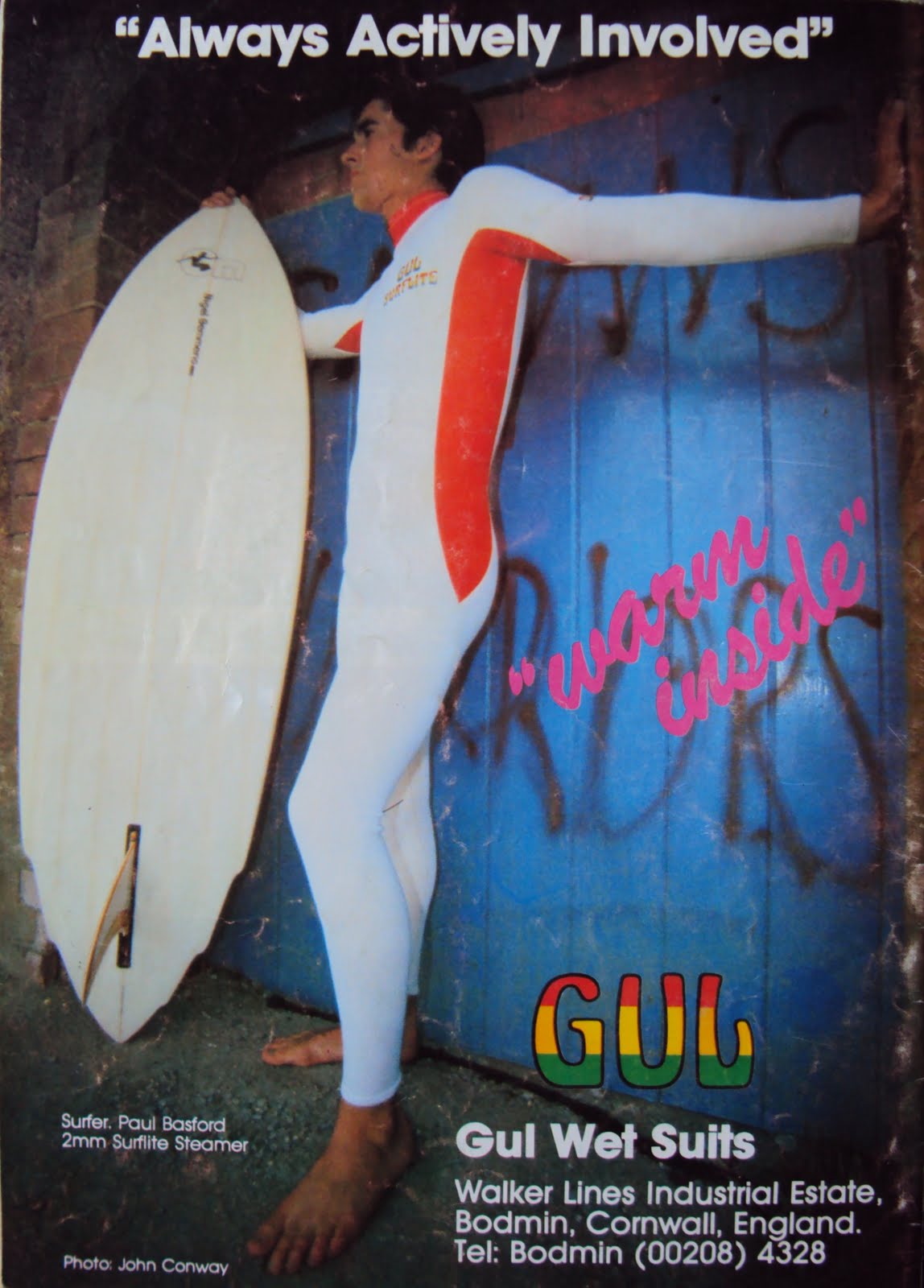 vintage surfboard collector UK: classic wetsuit ads