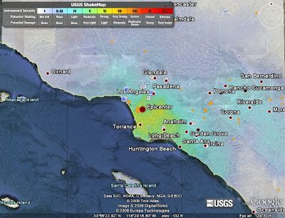 Rapid Mapping: Information about earthquakes by USGS in Google Earth